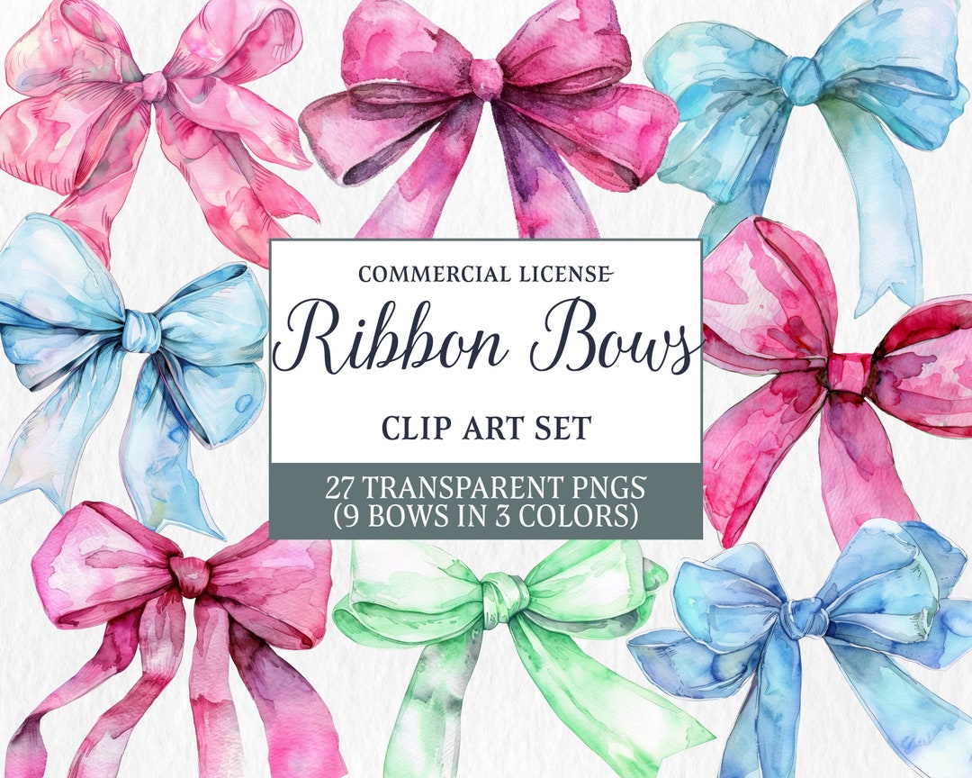 Watercolor Ribbon Bow Clip Art | Hand Painted Bow | Cottagecore Clipart ...