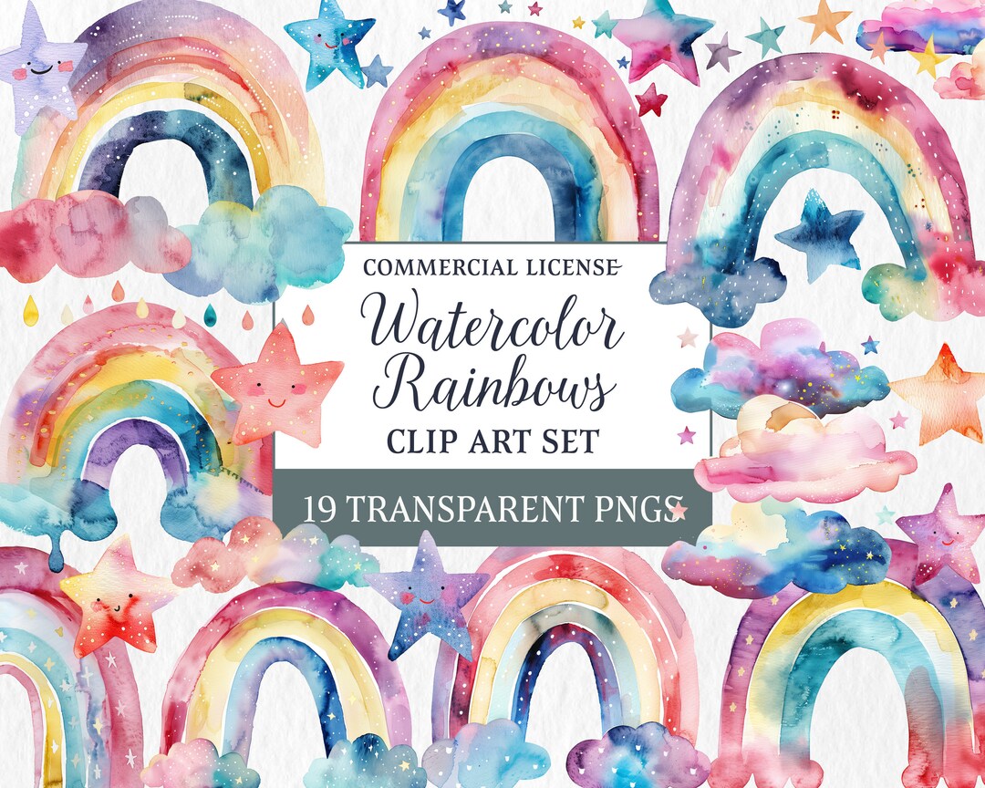 Watercolor Rainbows Clipart Transparent Background Pngs Commercial Use ...