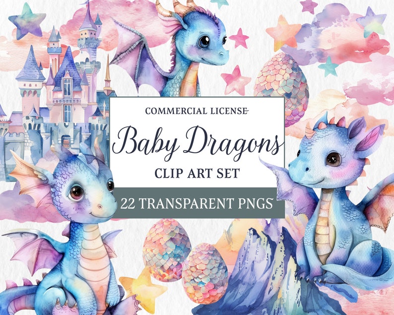 Dragons Watercolor Clipart | Dragon Png | Nursery Wall Art | Baby Boys ...