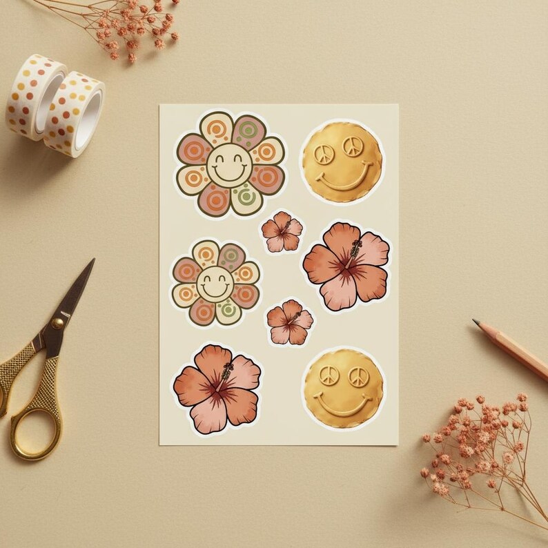 Boho Smiley Flower Clipart 47 Retro PNG Bundle Instant Download - Etsy