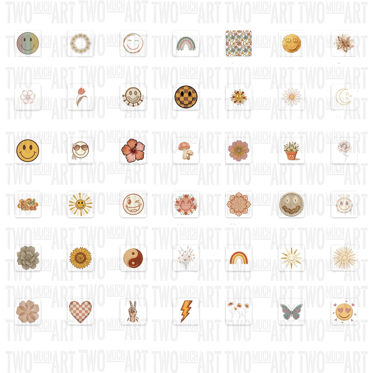 Boho Smiley Flower Clipart 47 Retro PNG Bundle Instant Download - Etsy