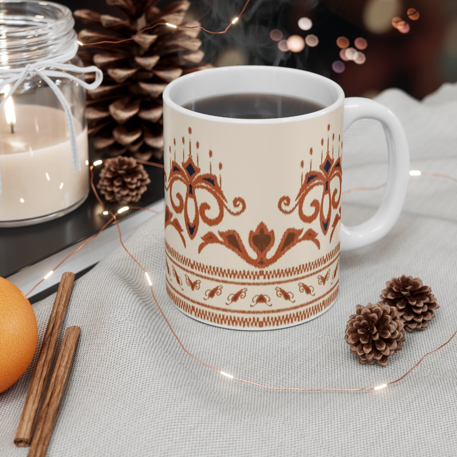 Modern Classy Ethnic Pattern Ceramic Coffee Mug, Pottery Tea Cup With ...