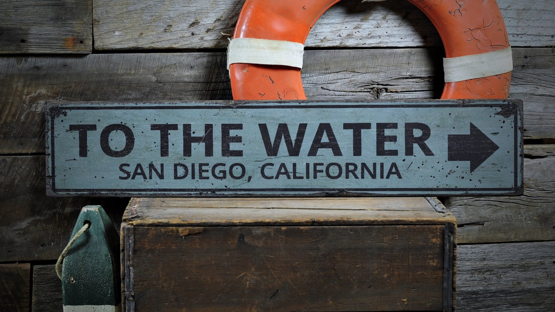 Ocean Water Sign, Custom Beach Decor, Water Arrow Sign, Wood Direction ...