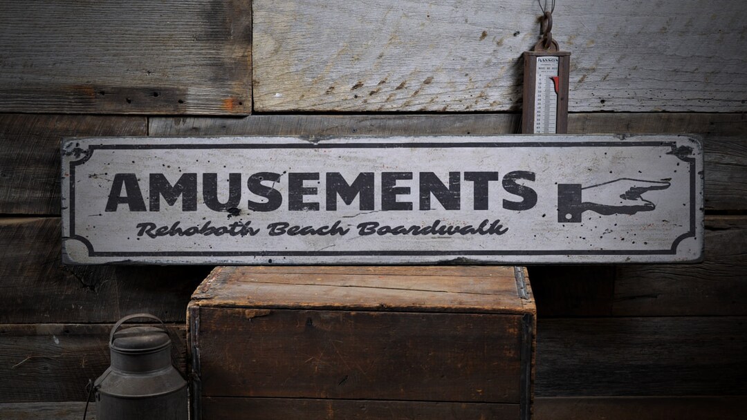 Amusements Sign, Custom Wood Sign Beach Rides Decor, Pointing Hand Sign ...