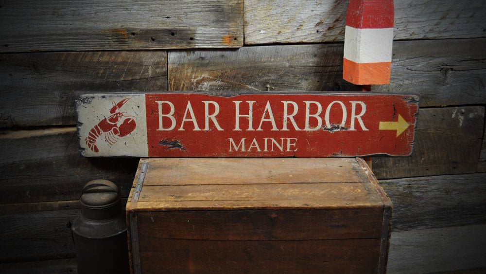 Custom Bar Harbor Maine Wood Lobster Sign - Rustic Hand Made Wooden ...