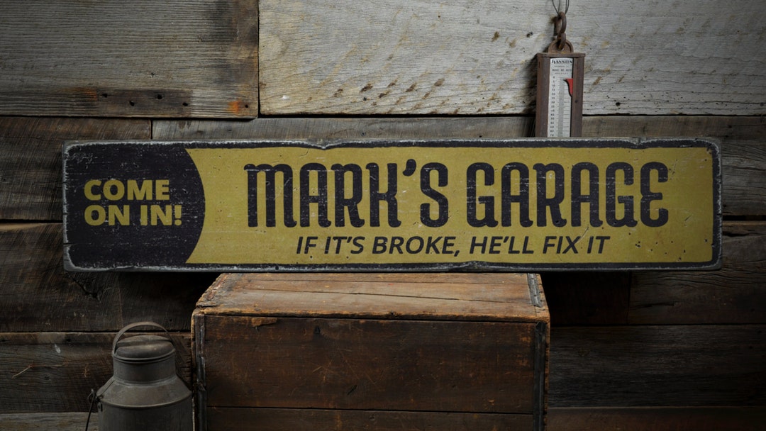 If It's Broke He'll Fix It Garage Wood Sign, Personalized Mechanic Name ...