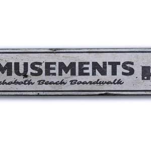 Amusements Sign, Custom Wood Sign Beach Rides Decor, Pointing Hand Sign ...