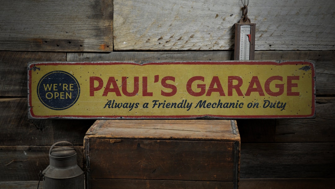 We're Open Wood Sign, Custom Mechanic Name on Duty Decor, Car Garage ...
