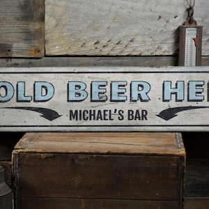 Cold Beer Here Wood Sign, Custom Bar Owner Bartender Name Sign ...