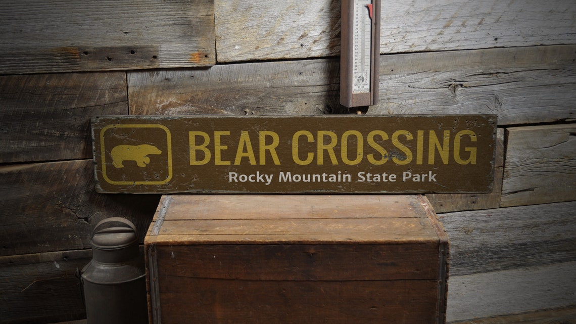 Bear Crossing Sign Wooden Bear Sign Bear Wooden Gift Lodge - Etsy
