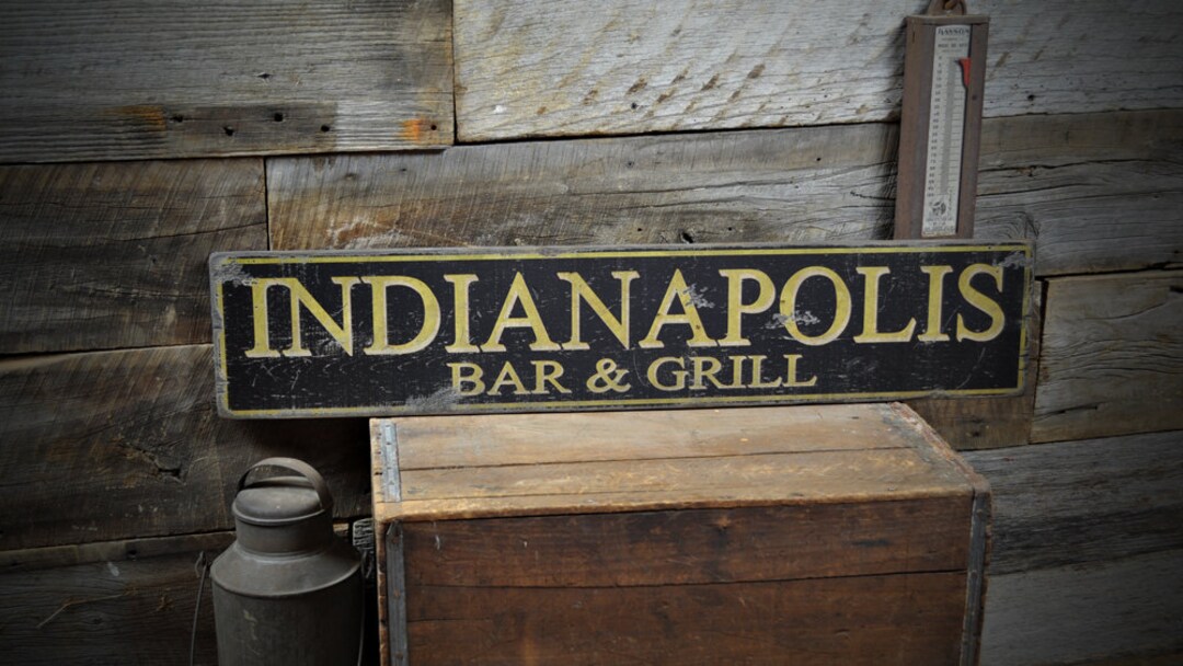 Custom City Bar & Grill Sign - Rustic Hand Made Vintage Wooden Sign ...