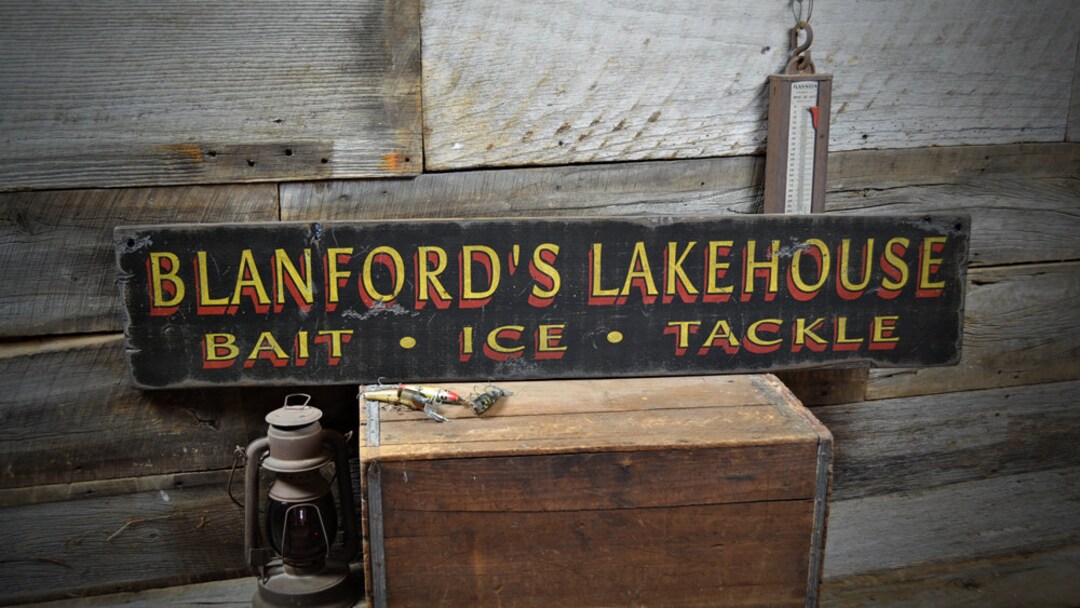 Custom Bait Ice & Tackle Sign - Rustic Hand Made Vintage Wooden Sign - Etsy
