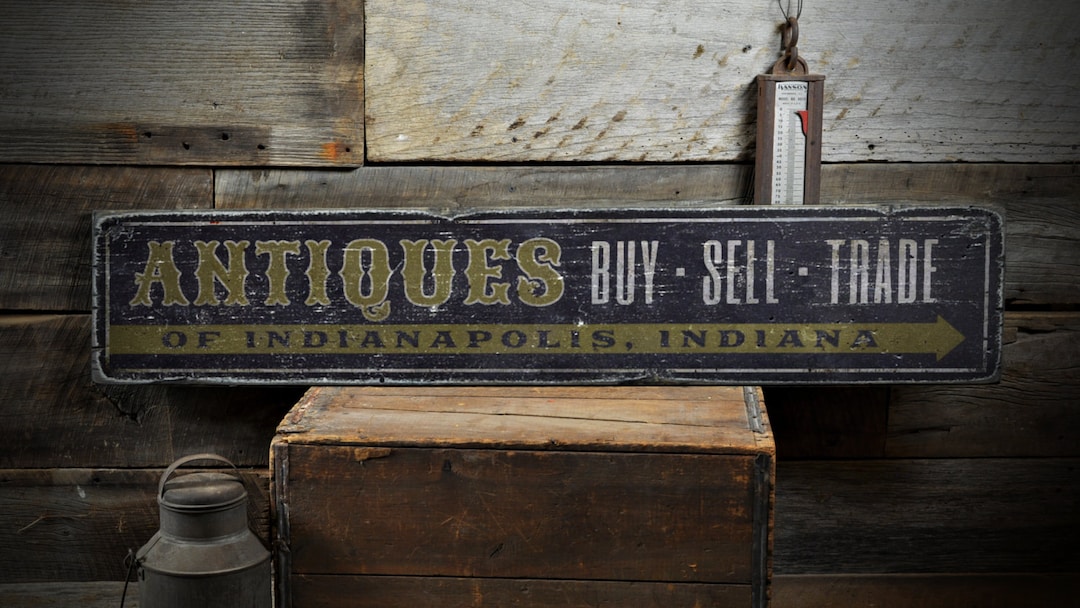 Buy Sell Trade Antiques Wood Sign, Custom Store Location City State ...