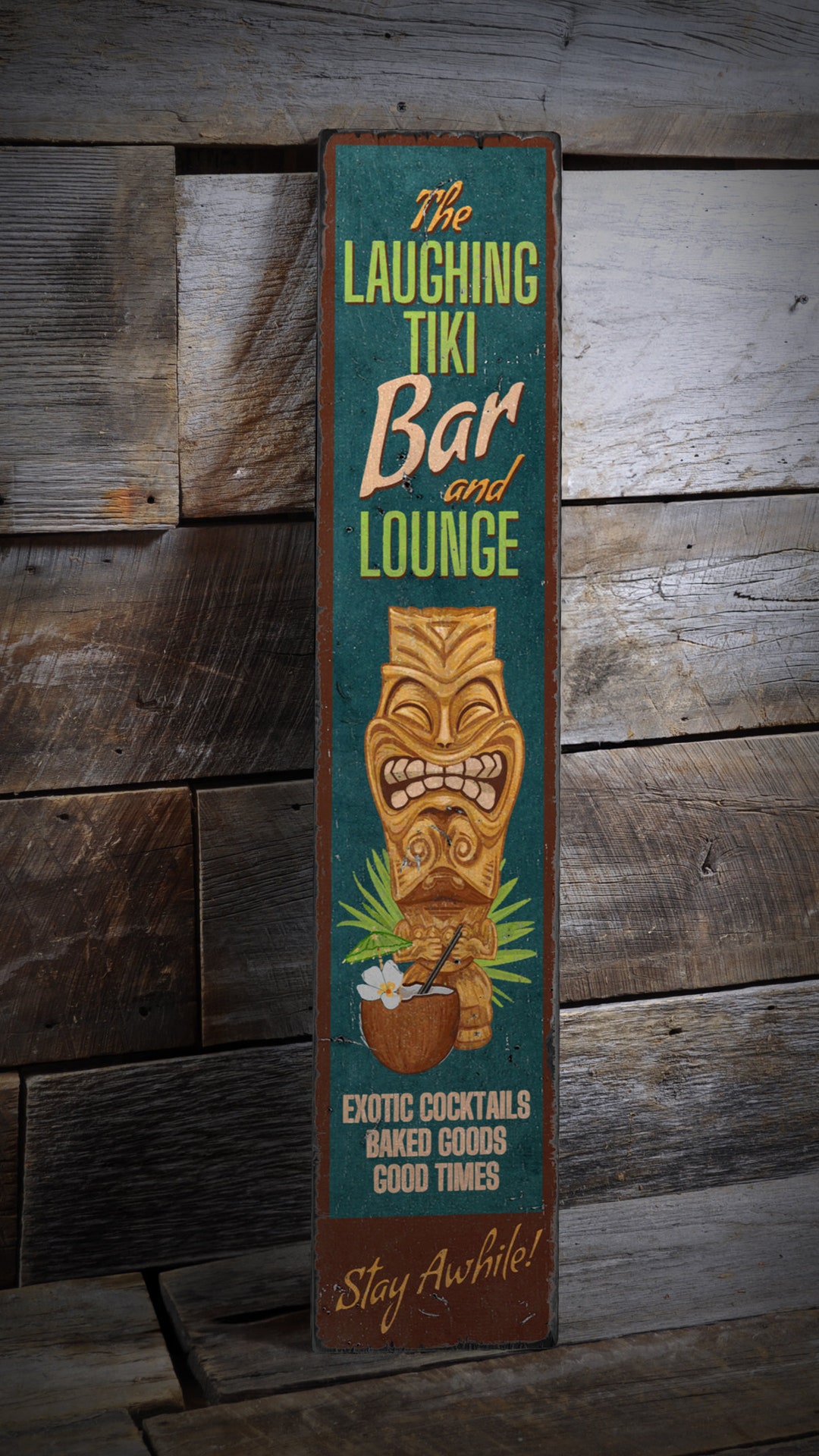 Laughing Tiki Bar and Lounge Sign, Tropical Bar Decor, Exotic Cocktails ...