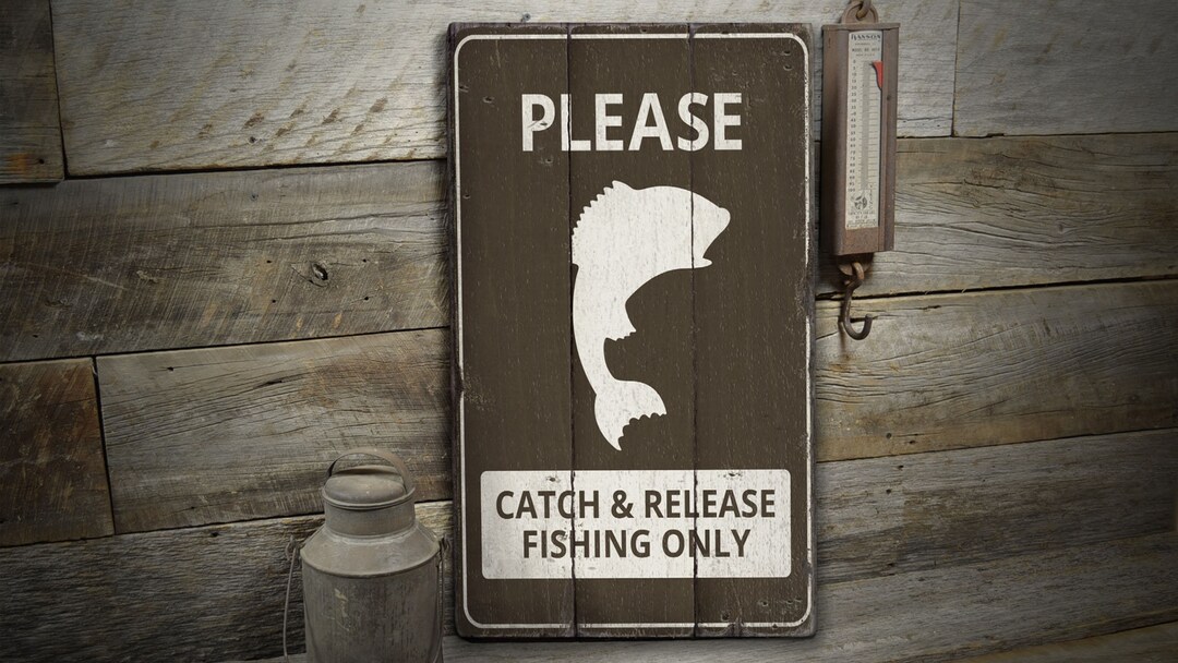 Catch and Release Sign, Private Pond Sign, Catch Fish Here, Antique ...