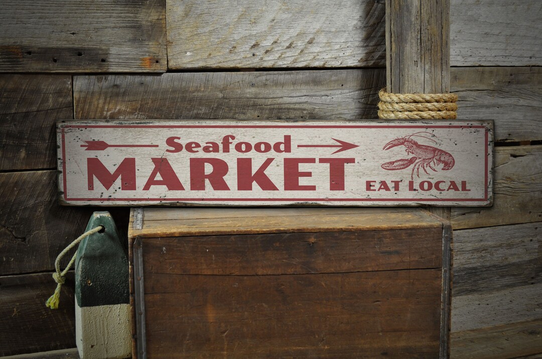 Seafood Sign, Seafood Market, Seafood Eater Lover, Seafood, Wooden Sign ...