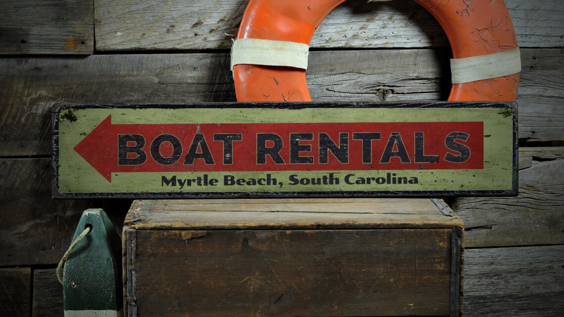 Custom Boat Rentals City State Arrow Sign - Rustic Hand Made Vintage ...