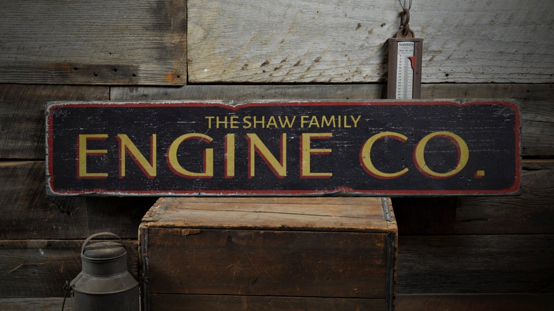 Engine Co. Wood Sign, Custom Family Name Fireman Man Cave Decor ...