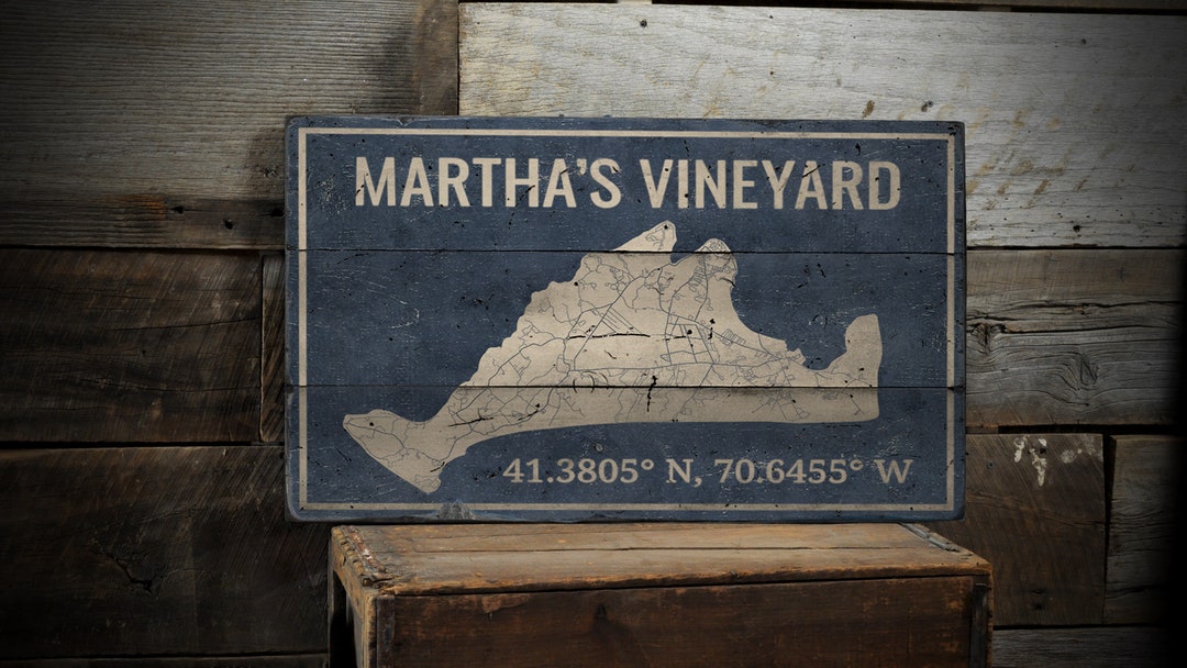 Marthas Vineyard Coordinates Sign, Island Sign Decor, State Cords Decor ...