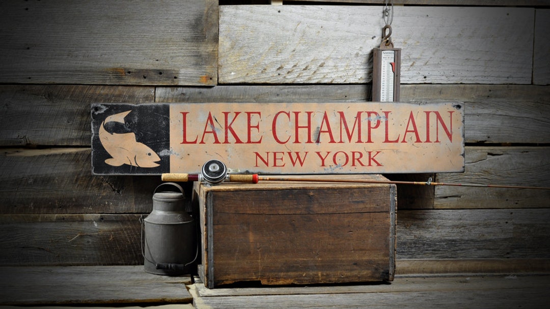Custom Lake Champlain NY Sign - Rustic Hand Made Vintage Wooden ...