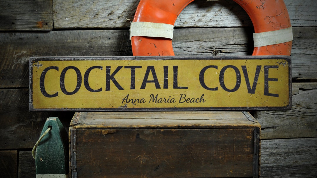 Cocktail Cove Wood Sign, Personalized Beach Location Sign, Distressed ...