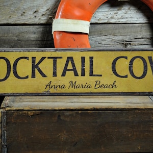 Cocktail Cove Wood Sign, Personalized Beach Location Sign, Distressed ...