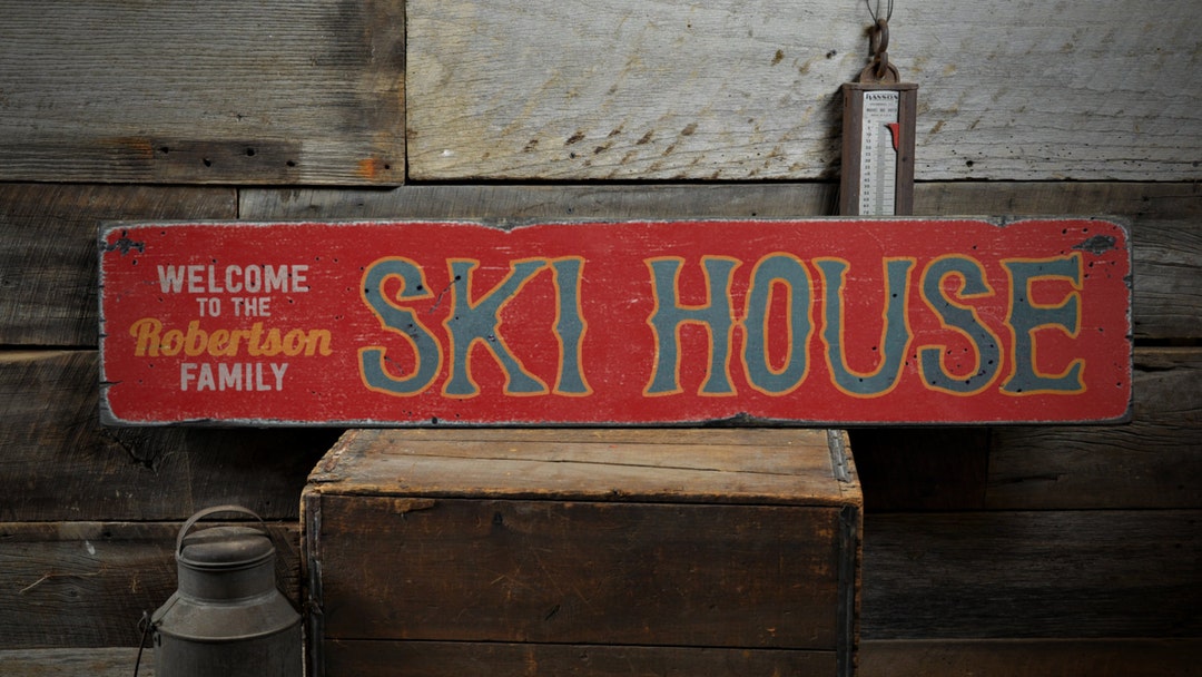 Ski House Wood Sign, Custom Welcome Family Last Name Gift, Personalized ...