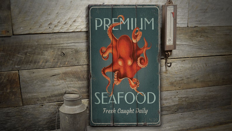 Premium Seafood Sign, Seafood Sign, Seafood Decor Gift, Octopus Decor ...