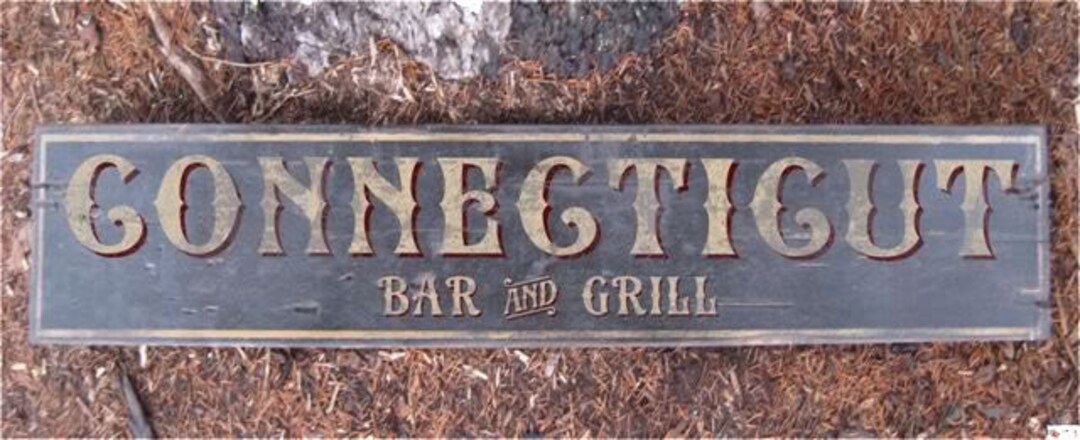 Connecticut Bar & Grill Wood Sign - Rustic Hand Made Vintage Wooden ...