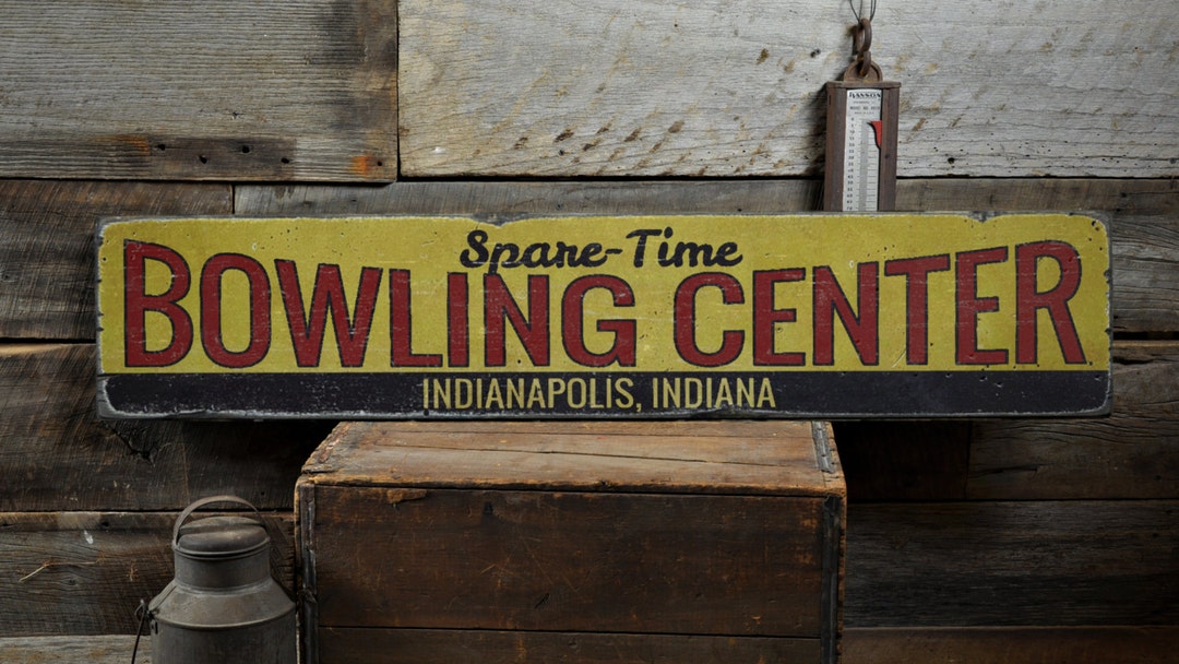 Bowling Center Wood Sign, Custom Spare-time Location City State Sign ...
