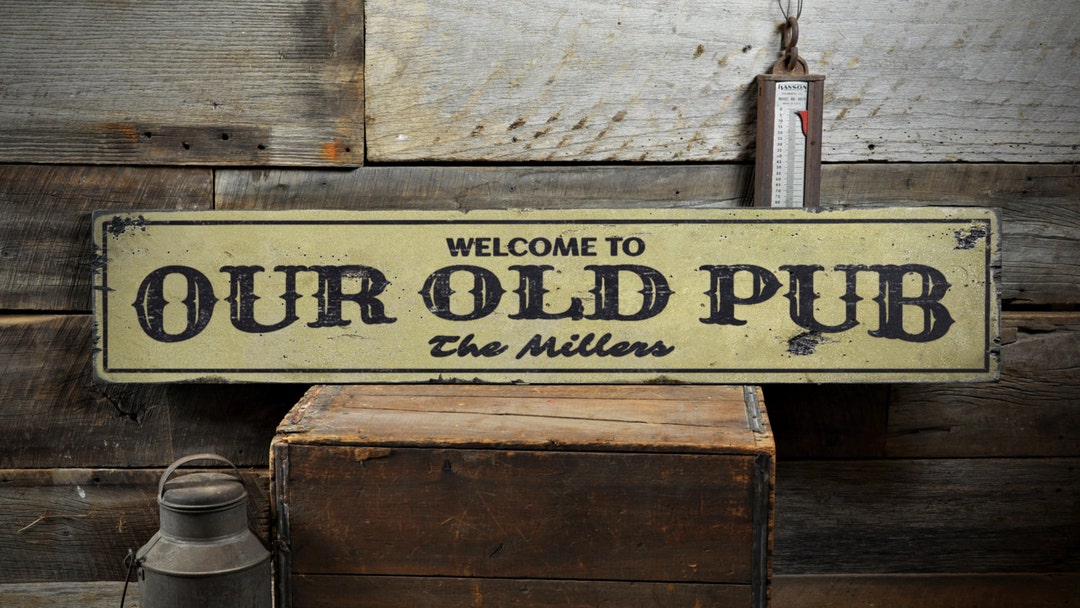 Our Old Pub Wood Sign, Personalized Family Name Home Bar Decor ...