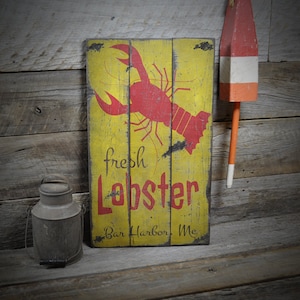 Custom Fresh Lobster City State Sign, Wooden Lobster Decorations ...