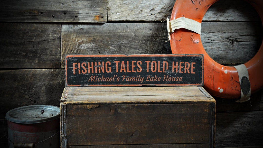 Custom Family Fishing Tales Told Here Sign, Fishing Tales Decorations ...