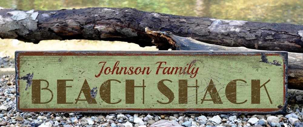 Custom Family Beach Shack Sign - Rustic Hand Made Vintage Wooden ...