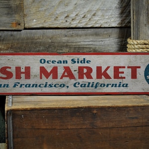 Ocean Side Fish Market Wood Sign, Custom Beach Location City State Sign ...