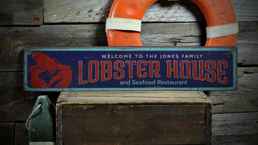 Custom Lobster House Family Seafood Sign - Rustic Hand Made Vintage ...
