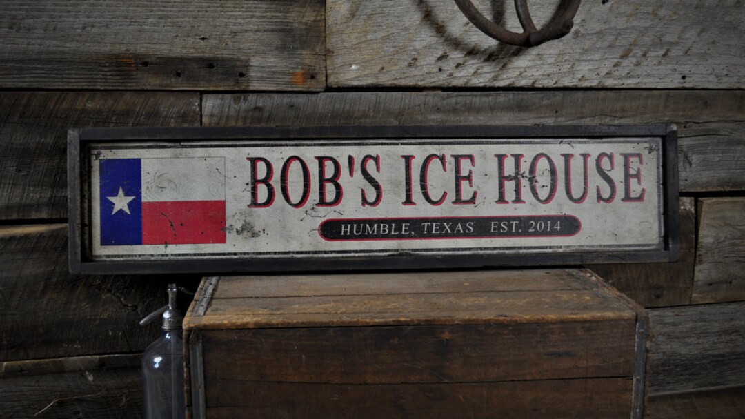 Custom Ice House Est. Date Pub Sign - Rustic Hand Made Vintage Wooden ...