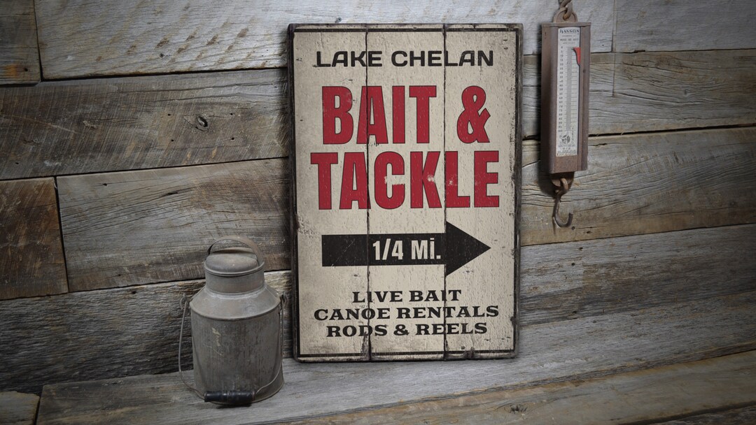 Bait and Tackle Sign, Bait Shop Sign, Wooden Lake Shop Decor, Old Wood ...