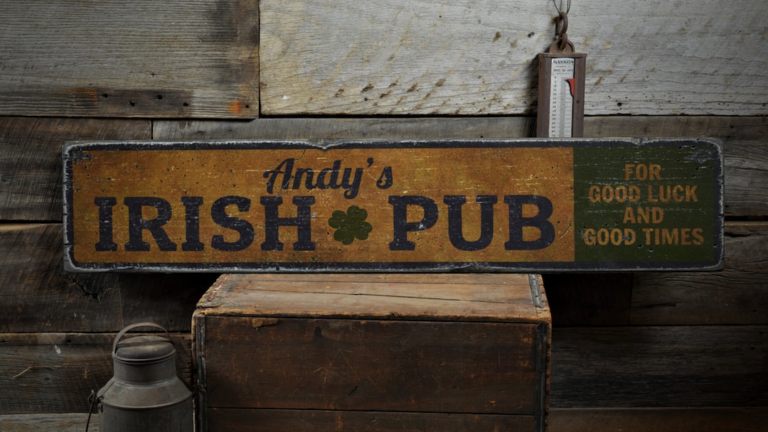 Irish Pub Shamrock Wood Sign, Good Luck & Good Times Custom Bar Owner ...