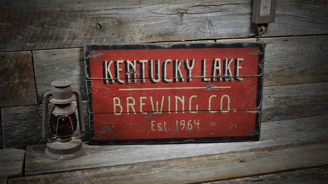 Custom Brewing Company Est. Date Sign - Rustic Hand Made Vintage Wooden ...