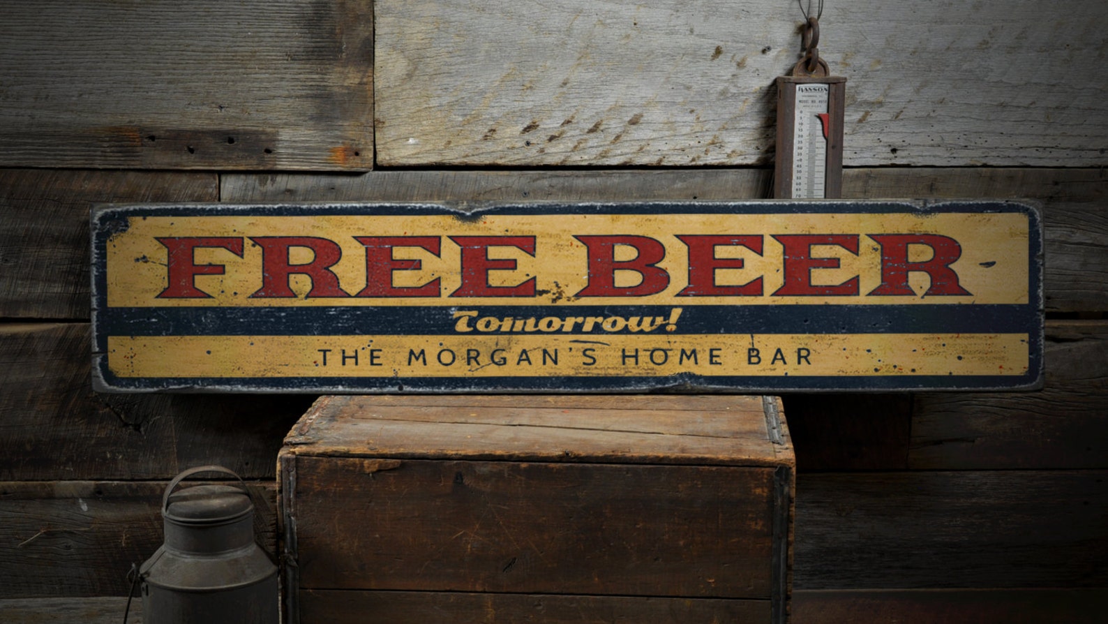 Free Beer Tomorrow Wood Sign, Custom Family Last Name Sign, Distressed ...