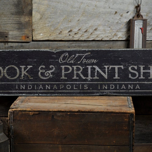 Book & Print Shop Wood Sign Personalized Old Town Store - Etsy