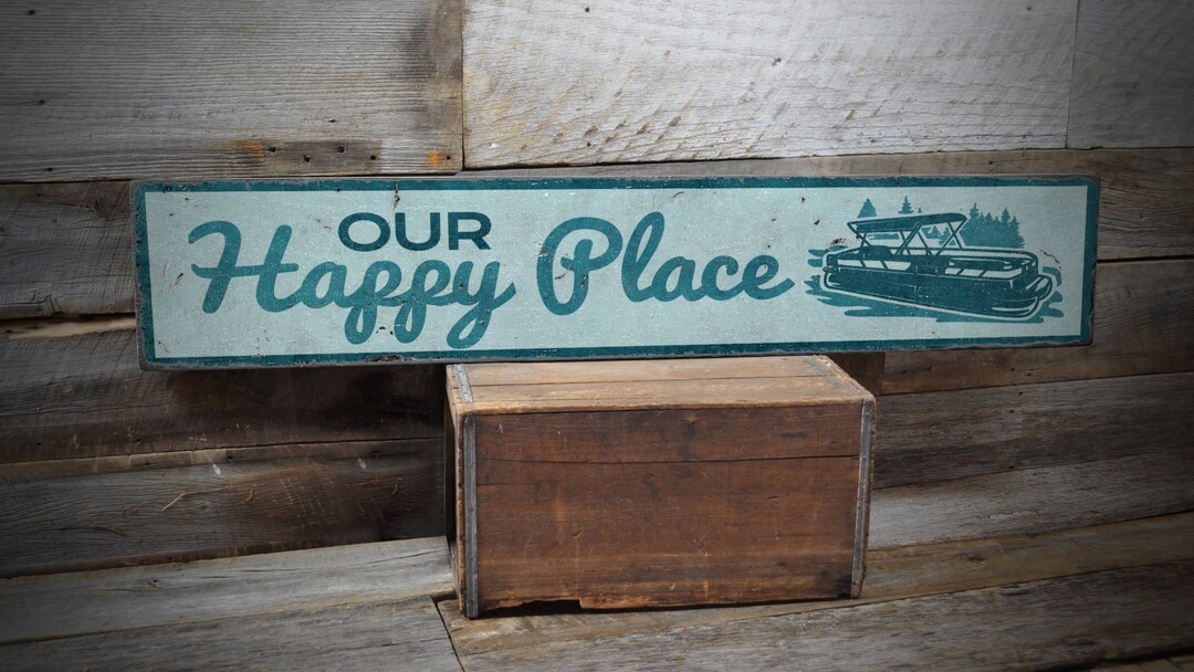 Our Happy Place Sign, Pontoon Boat Decor, Boat Dock Sign, Pontoon Entry ...