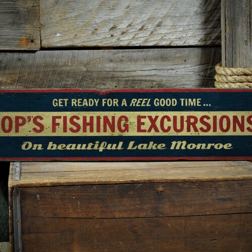 Fishing Excursions Wood Sign Custom Beautiful Lake Name Arrow - Etsy