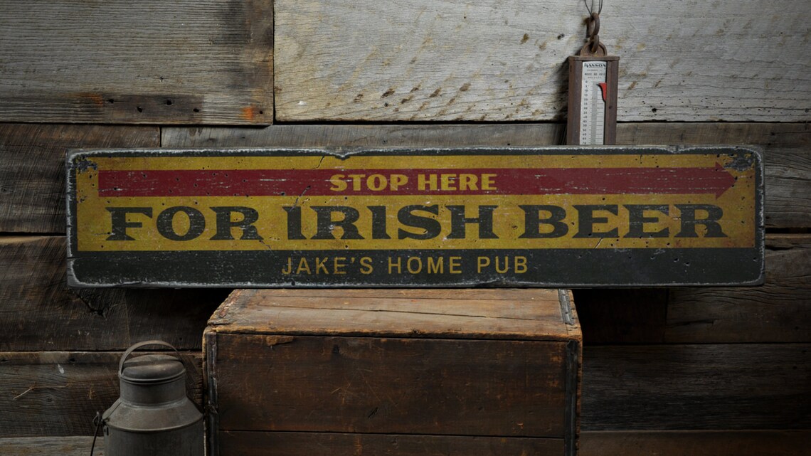 Stop Here For Irish Beer Arrow Wood Sign Personalized Owner | Etsy
