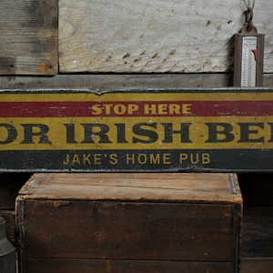 Stop Here for Irish Beer Arrow Wood Sign, Personalized Owner Bartender ...