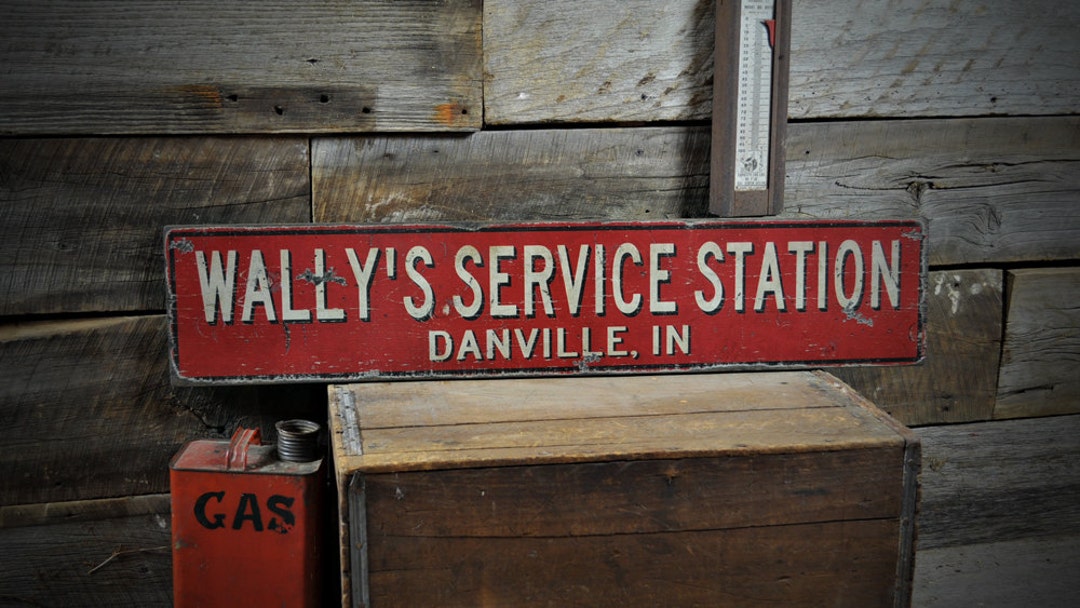 Custom Service Station Sign - Primitive Rustic Hand Made Vintage Wooden ...