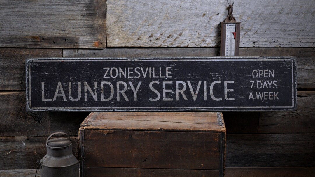 Laundry Service Wood Sign, Personalized City Name Location Gift, Open 7 ...