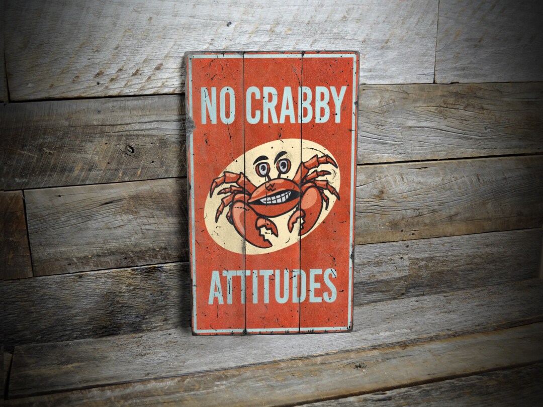 No Crabby Attitudes Sign, Beach Cottage Sign, Rustic Beach Decor, Beach ...
