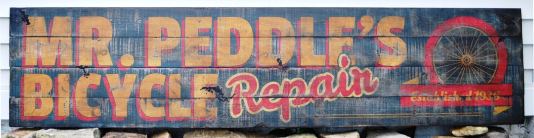 Custom Bicycle Repair - Established Date Wood Sign, Rustic Wooden Sign ...